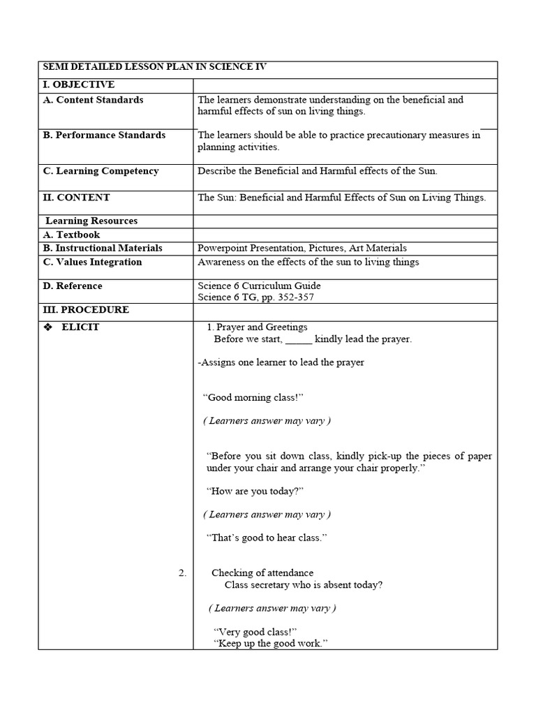 Lesson Plan: Sun's Effects on Life | PDF | Learning | Lesson Plan