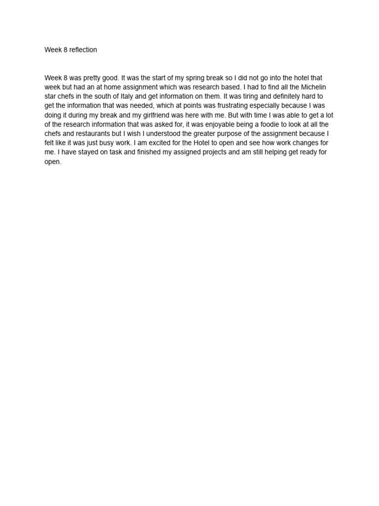 Week 8 Reflection | PDF Week 8 Reflection | PDF