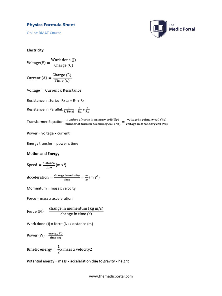 Physics Formula Sheet | PDF