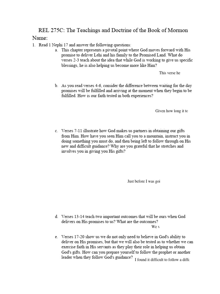 Book of Mormon Doctrine Study Guide | PDF | Religious Belief And ...