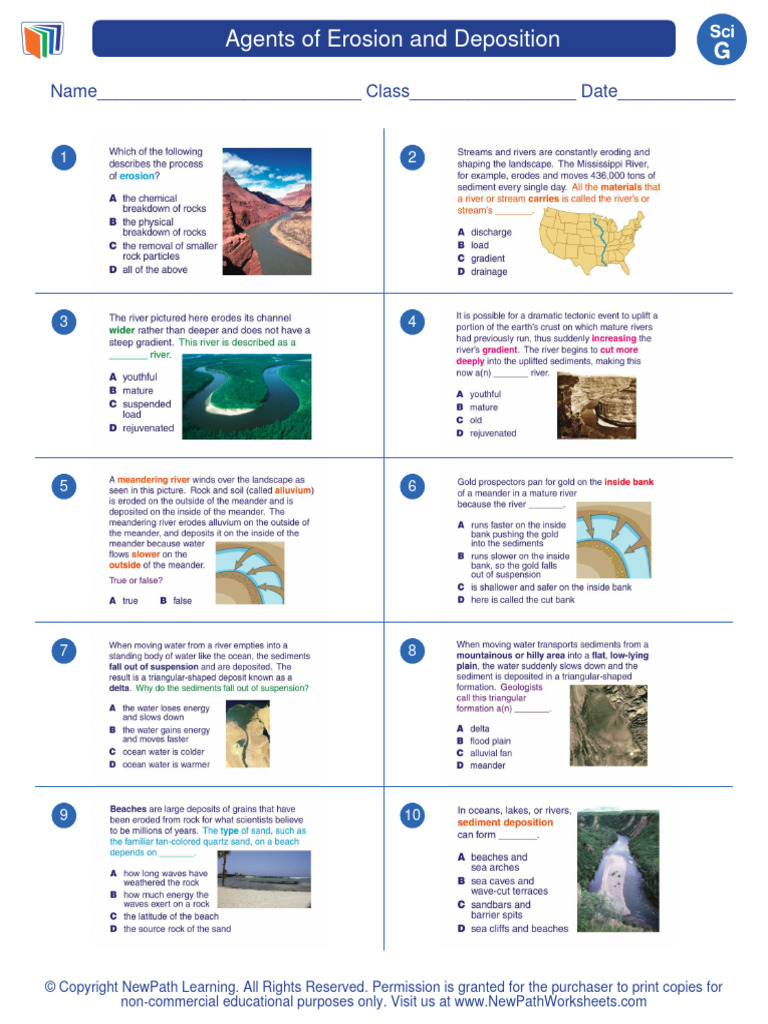 Worksheet Science Grade 7 Agents of Erosion and Deposition 1 0 ...