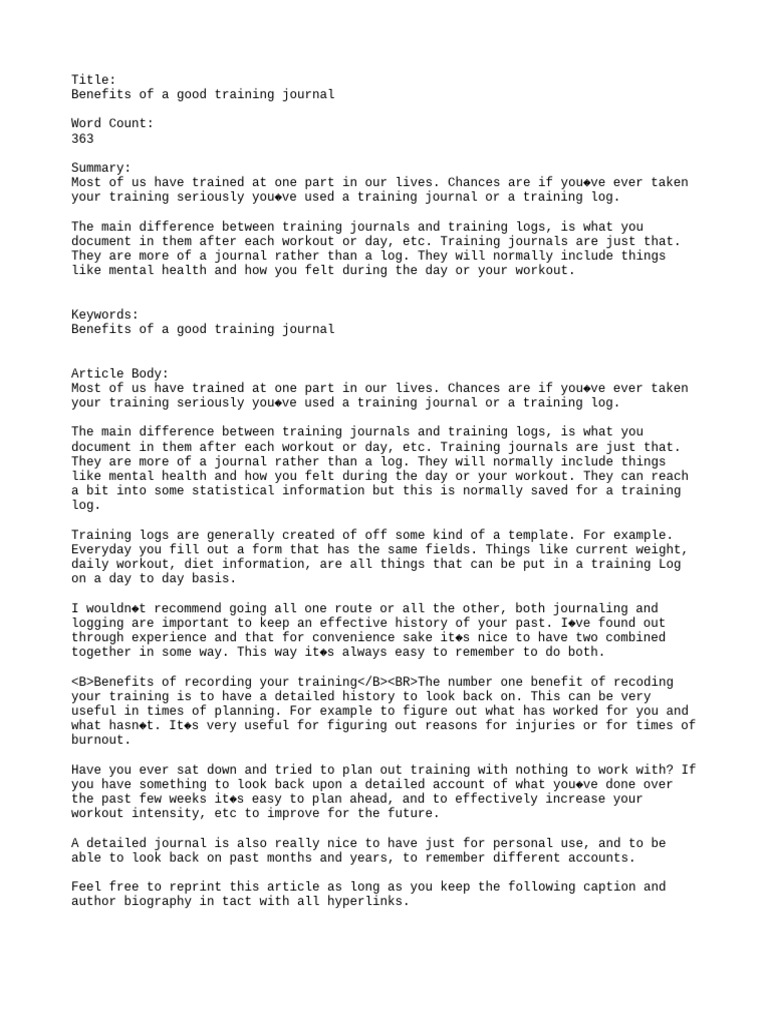 Benefits of Keeping a Training Journal | PDF