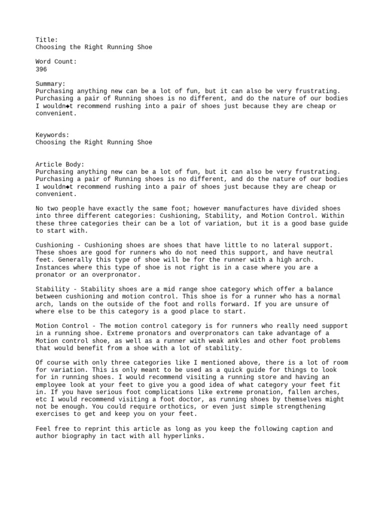 Choosing The Right Running Shoe | PDF | Foot | Running