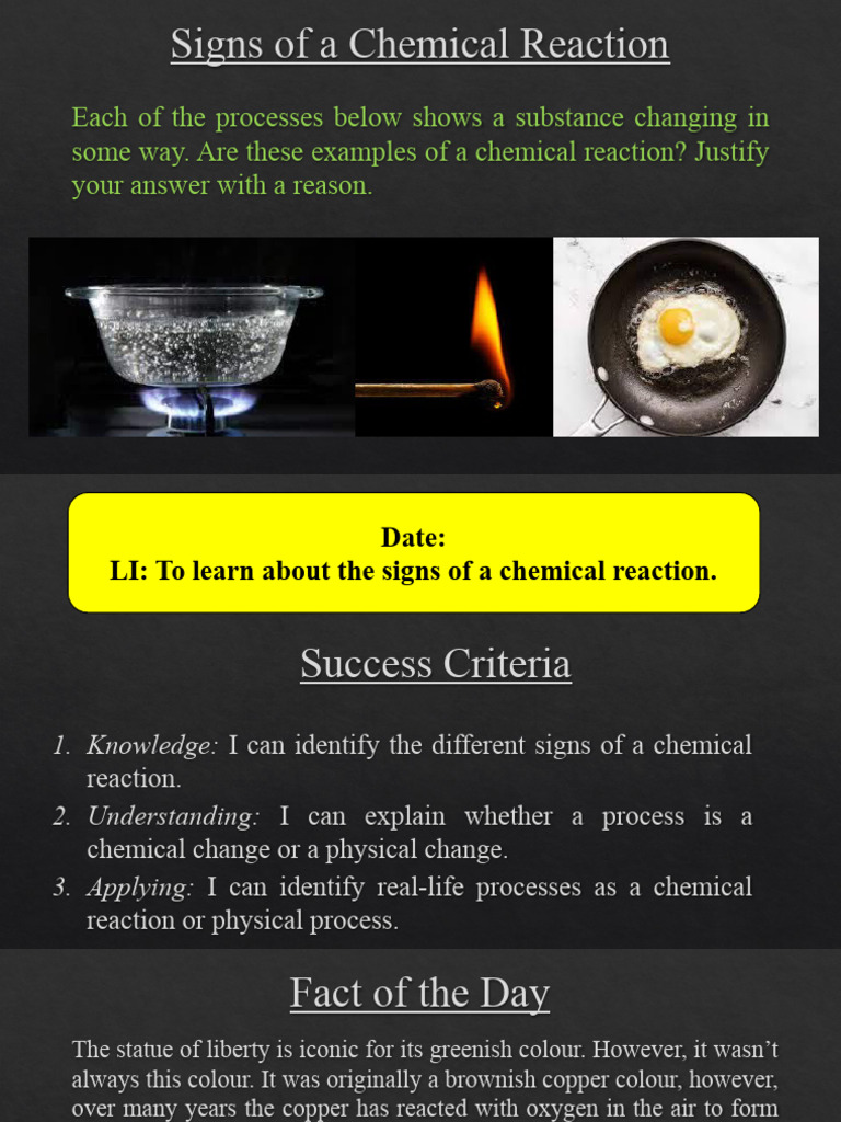 Signs of Chemical Reactions Explained | PDF | Chemical Reactions ...