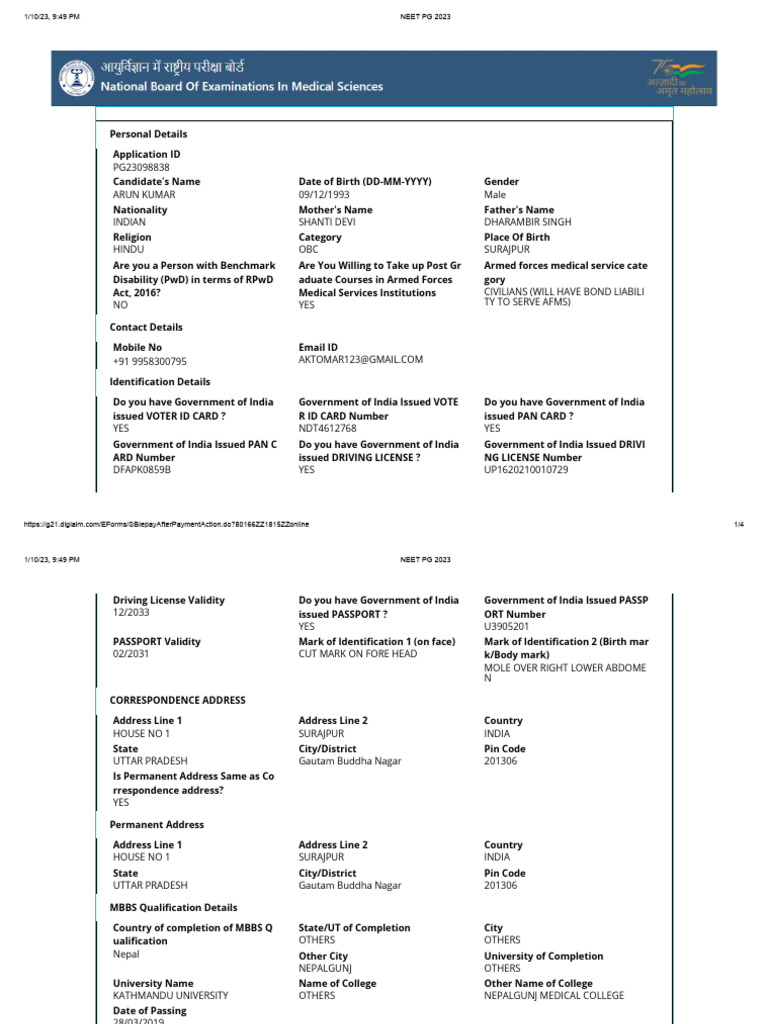 Arun Neet 23 | PDF | Identity Document | Government And Personhood