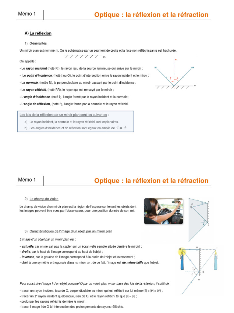 Réflexion et Réfraction en Optique | PDF | Réfraction | Science des ...