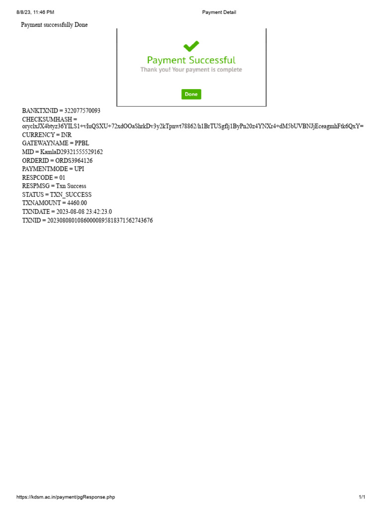 Payment Confirmation Details | PDF