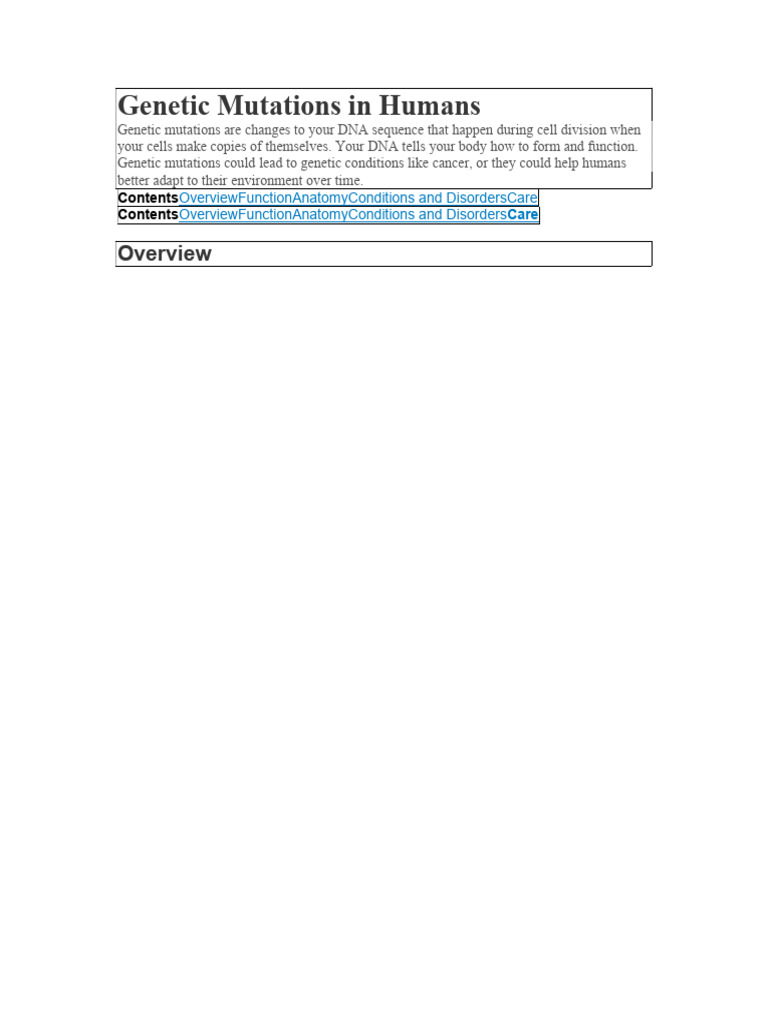 Genetic Mutation | PDF | Genetic Disorder | Mutation