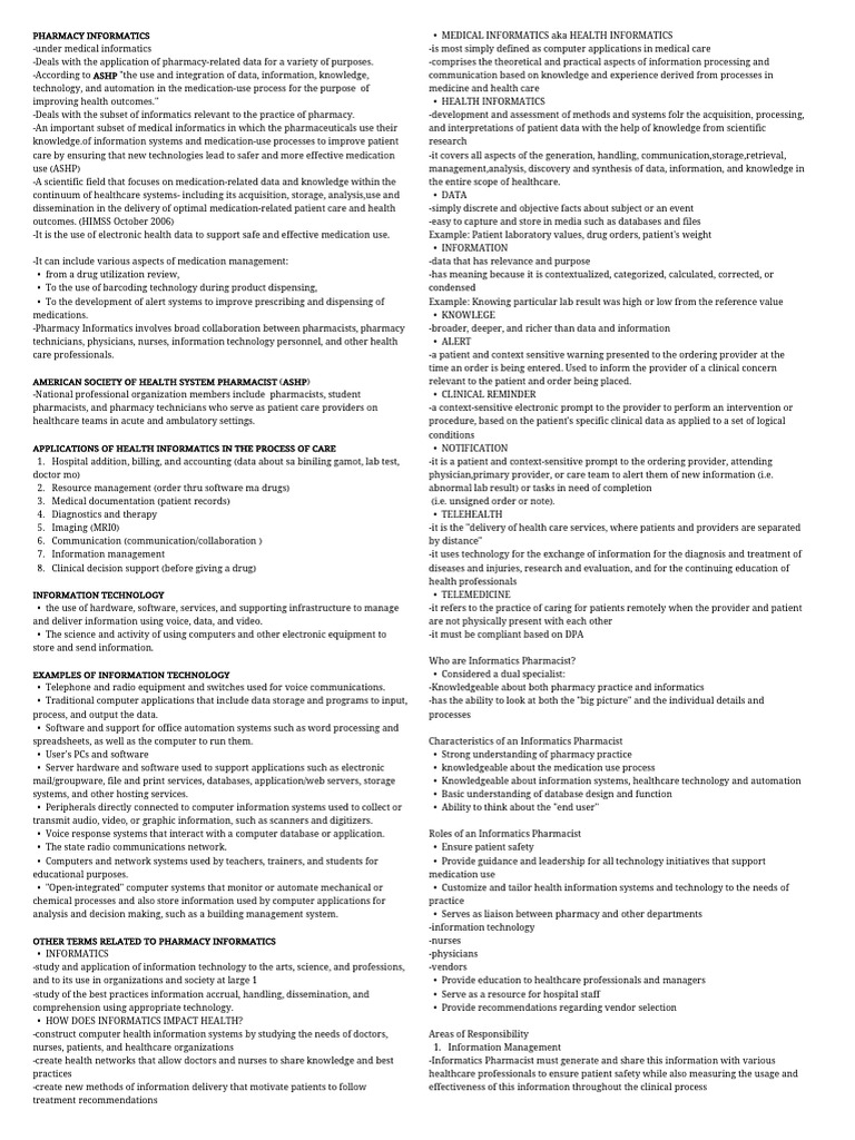 Pharmacy Informatics 1 | Download Free PDF | Pharmacy | Health Informatics