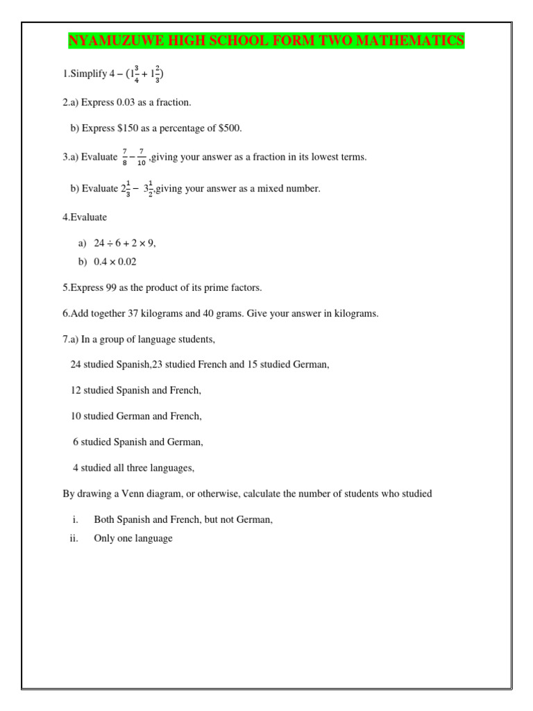 Form Two Mathematics Review Guide | PDF | Interest | Prices