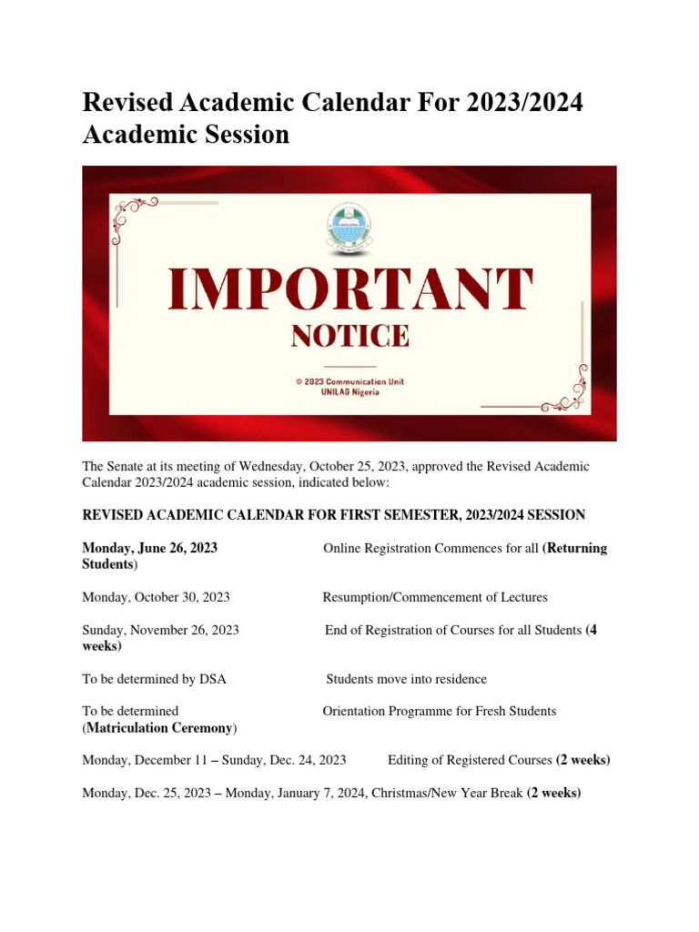 Revised Academic Calendar For 2023 | Download Free PDF | Academic Term | Academia