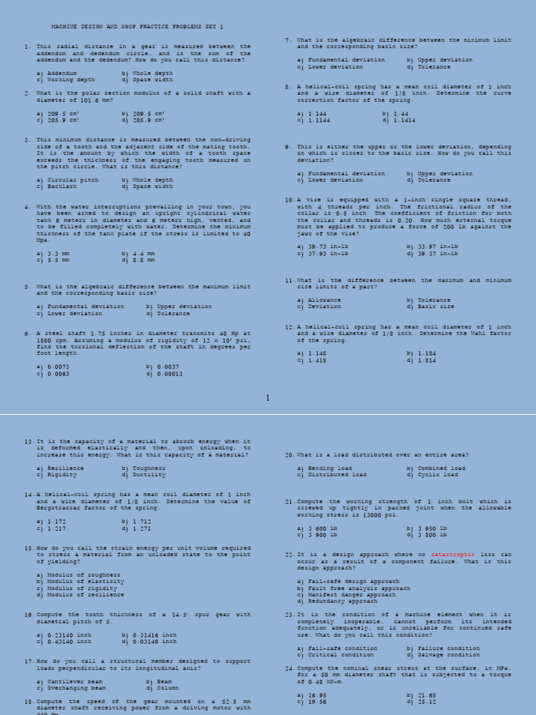 MDSP SET 1print No Ans | PDF | Gear | Belt (Mechanical)