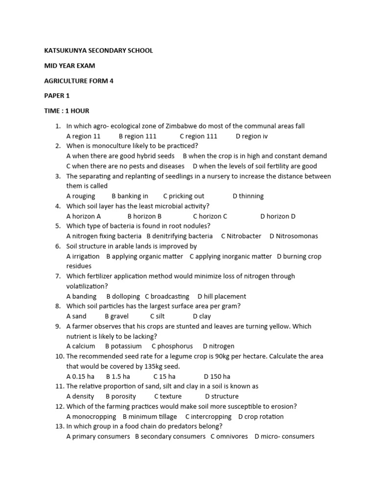 Agriculture Paper 1 and 2 Form 4 2022 | PDF | Soil | Pig
