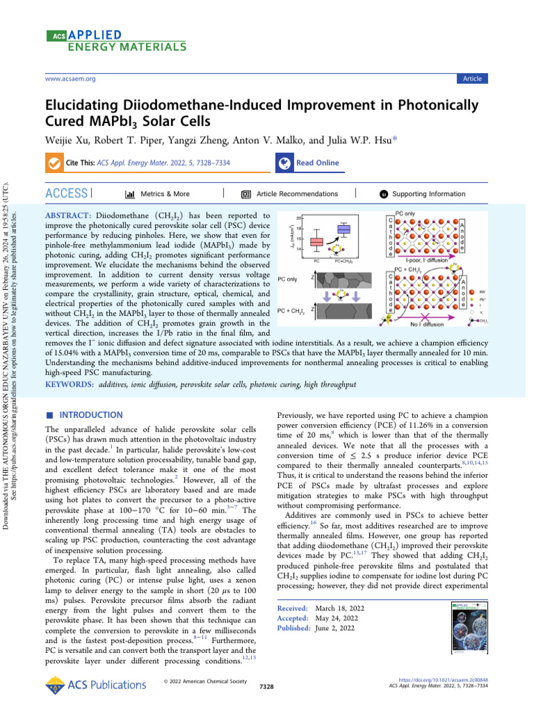 Xu Et Al 2022 Elucidating Diiodomethane Induced Improvement in ...