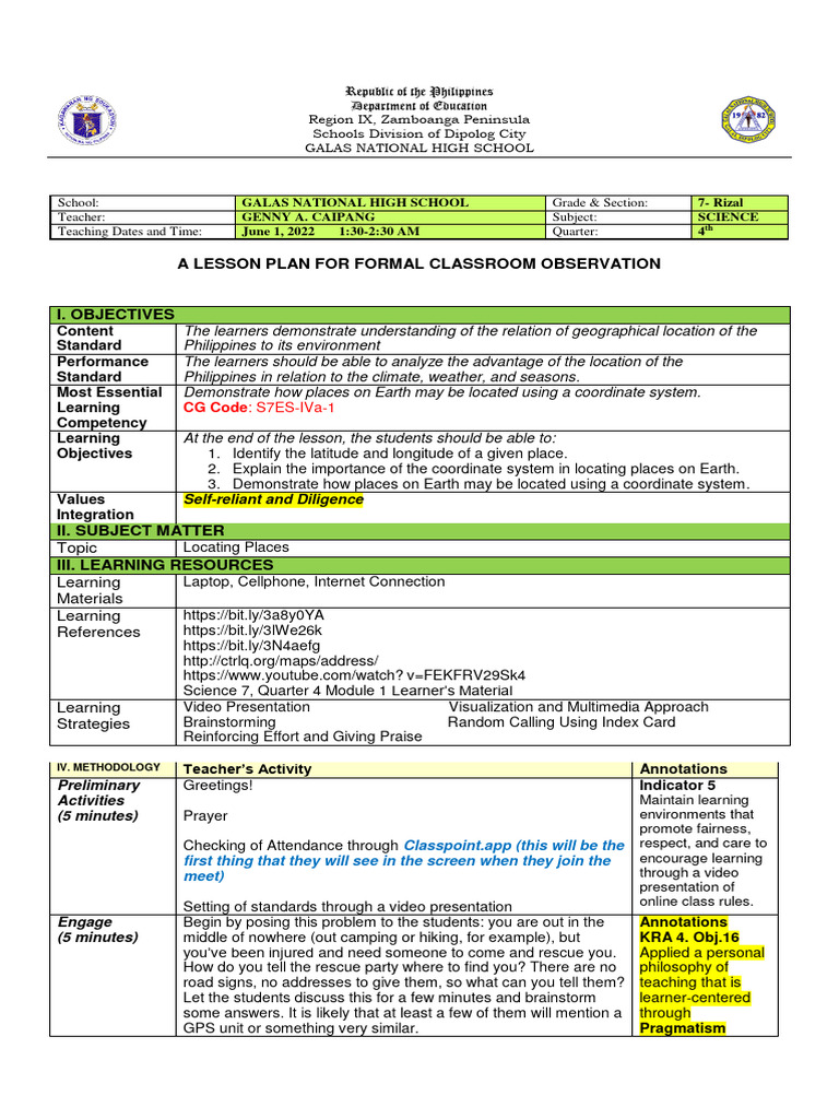 Lesson Plan | PDF | Learning | Latitude