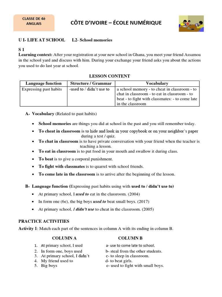 Unit 1 Lesson 2 4e Anglais | PDF | Classroom | Behavior Modification