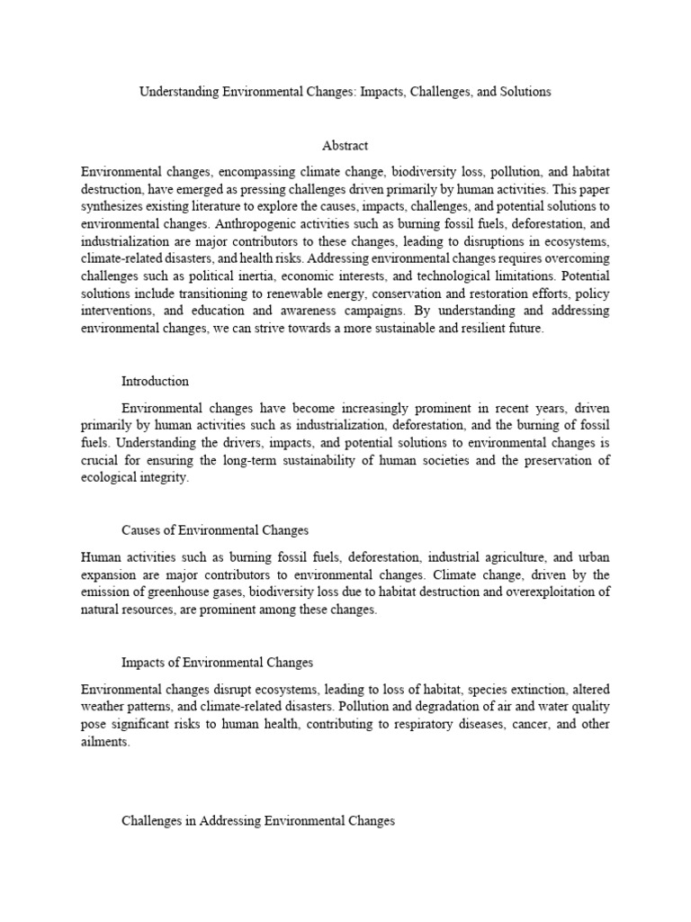 Understanding Environmental Changes Impacts, Challenges, and Solutions ...
