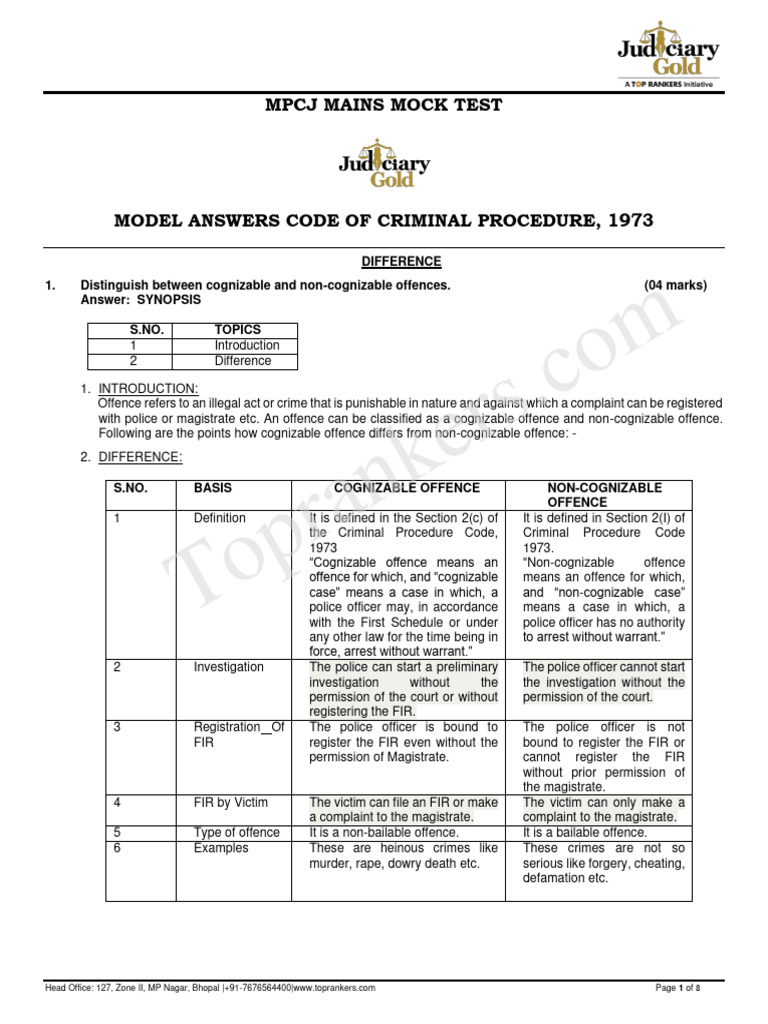 MPCJ CRPC MODEL ANSWERS (1) 5285314 | PDF | Government | Crime & Violence