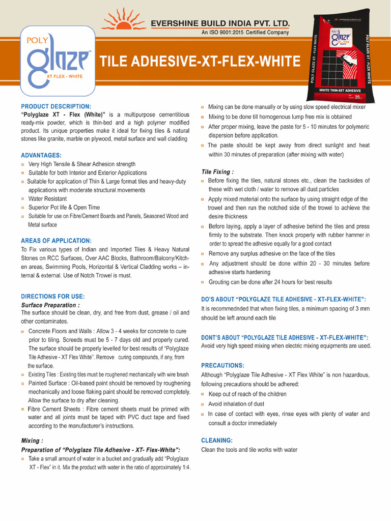 9600tile Adhesive XT Flex White | PDF