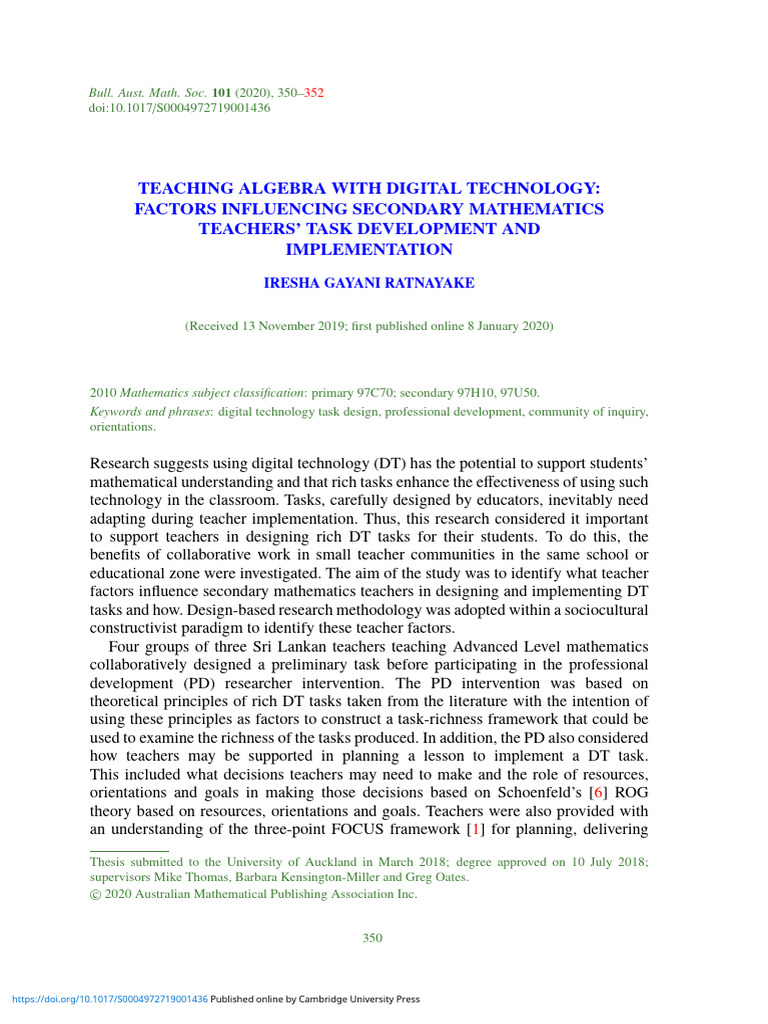 Teaching Algebra With Digital Technology Factors Influencing Secondary ...