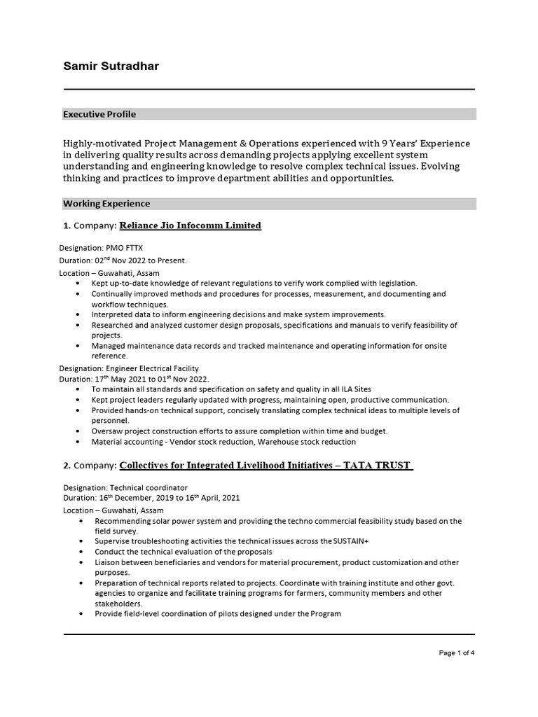 SAMIR_SUTRADHAR_CV @ | PDF | Specification (Technical Standard ...