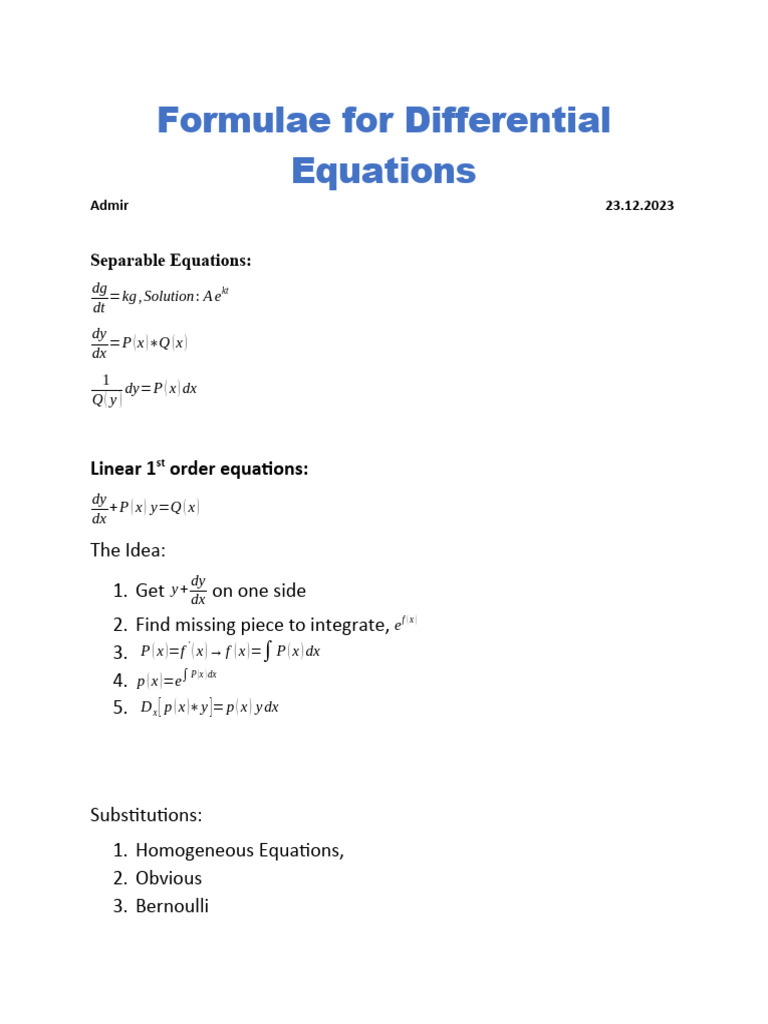 Differential Equations | PDF | Equations | Mathematical Concepts
