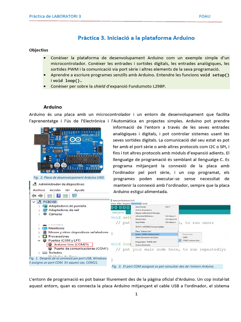 Pràctica 3. Iniciació A La Plataforma Arduino: Objectius | PDF