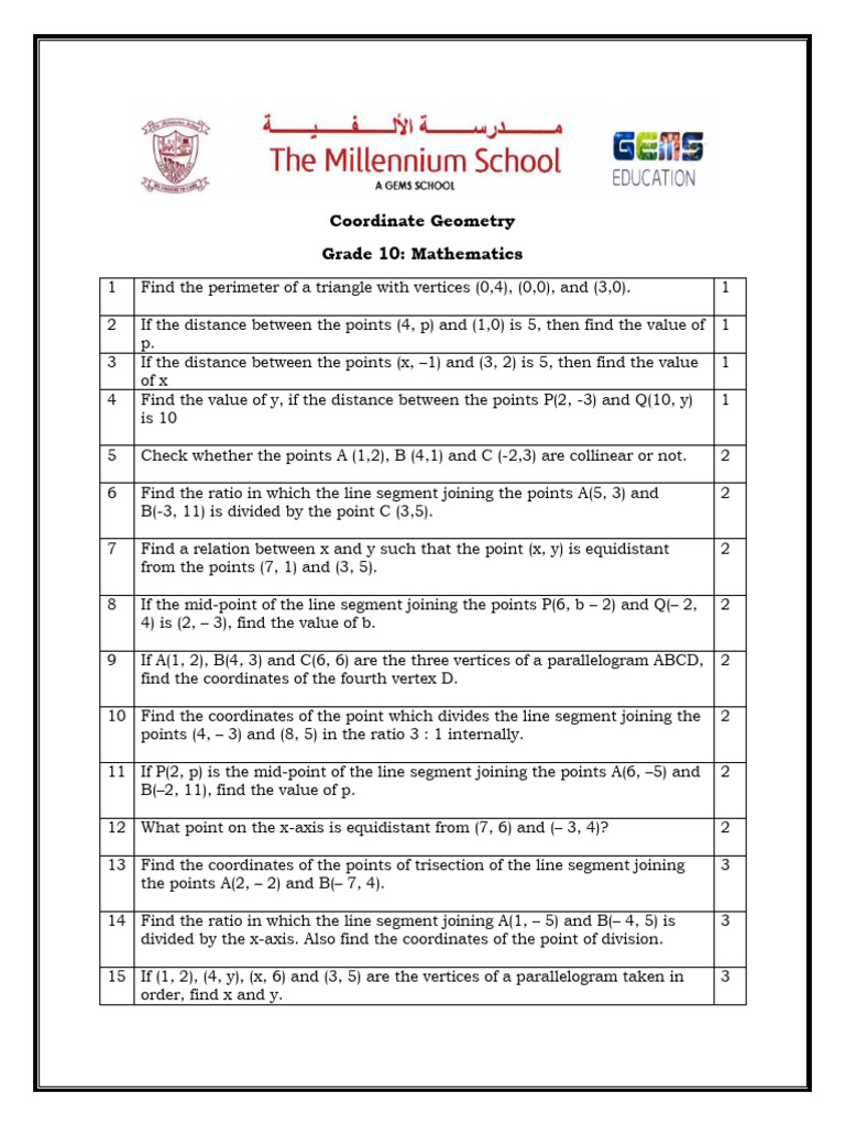Coordinate Geometry - Worksheet | PDF | Line (Geometry) | Euclidean Plane Geometry