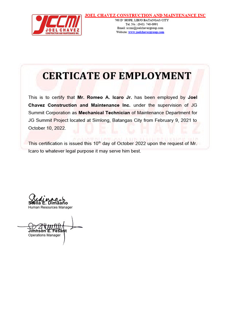 JOEL CHAVEZ CONSTRUCTION (Template) | PDF