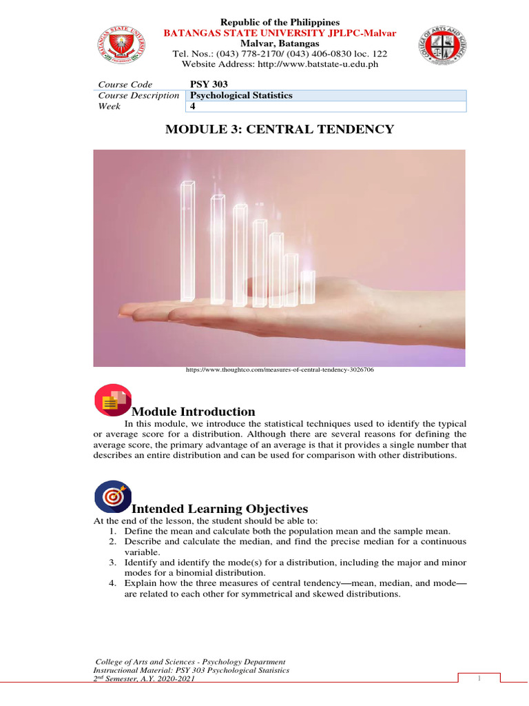MODULE 3 - Central Tendency | PDF | Mean | Median