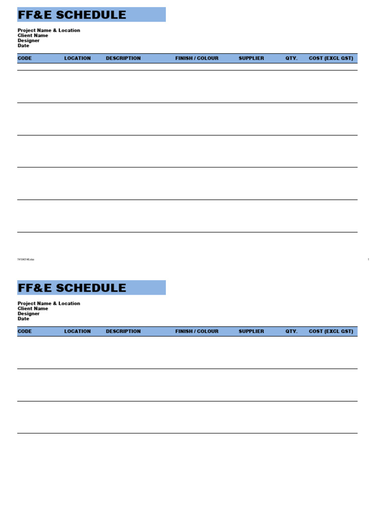 FF&E Schedule Template Overview | PDF | Architectural Design | Architecture
