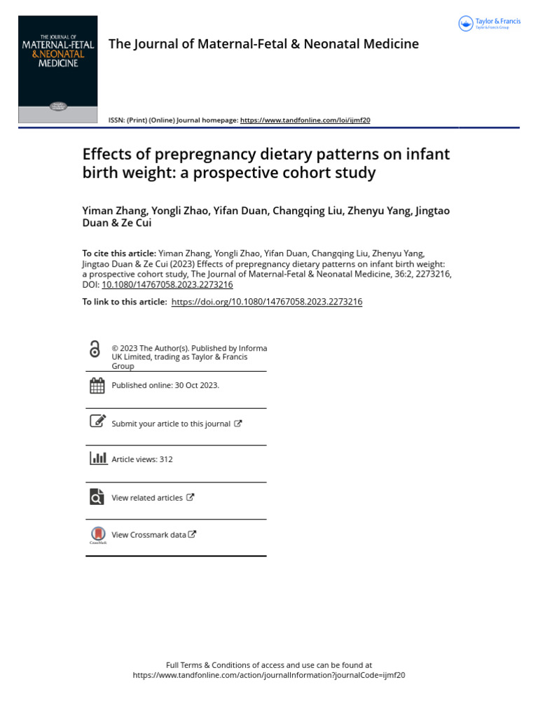 Effects of Prepregnancy Dietary Patterns On Infant Birth Weight A ...