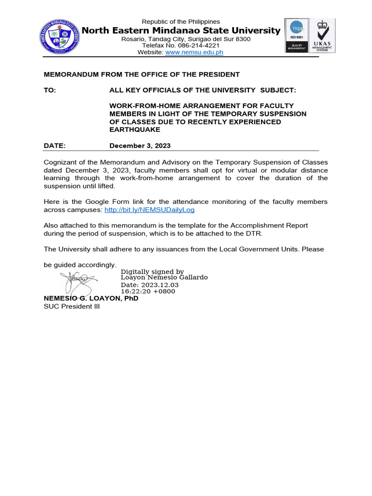 WORK FROM HOME ARRANGEMENT FOR FACULTY MEMBERS IN LIGHT OF THE ...