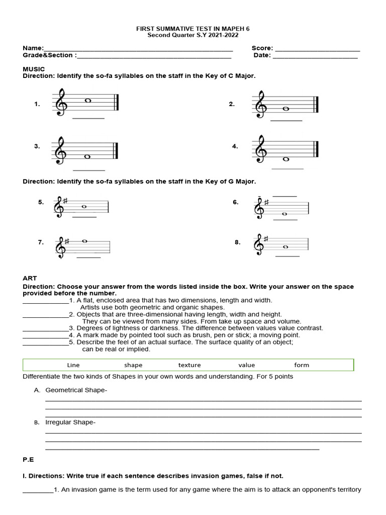 St1-Mapeh-Grade 6-Q2 | PDF | Shape | Geometry