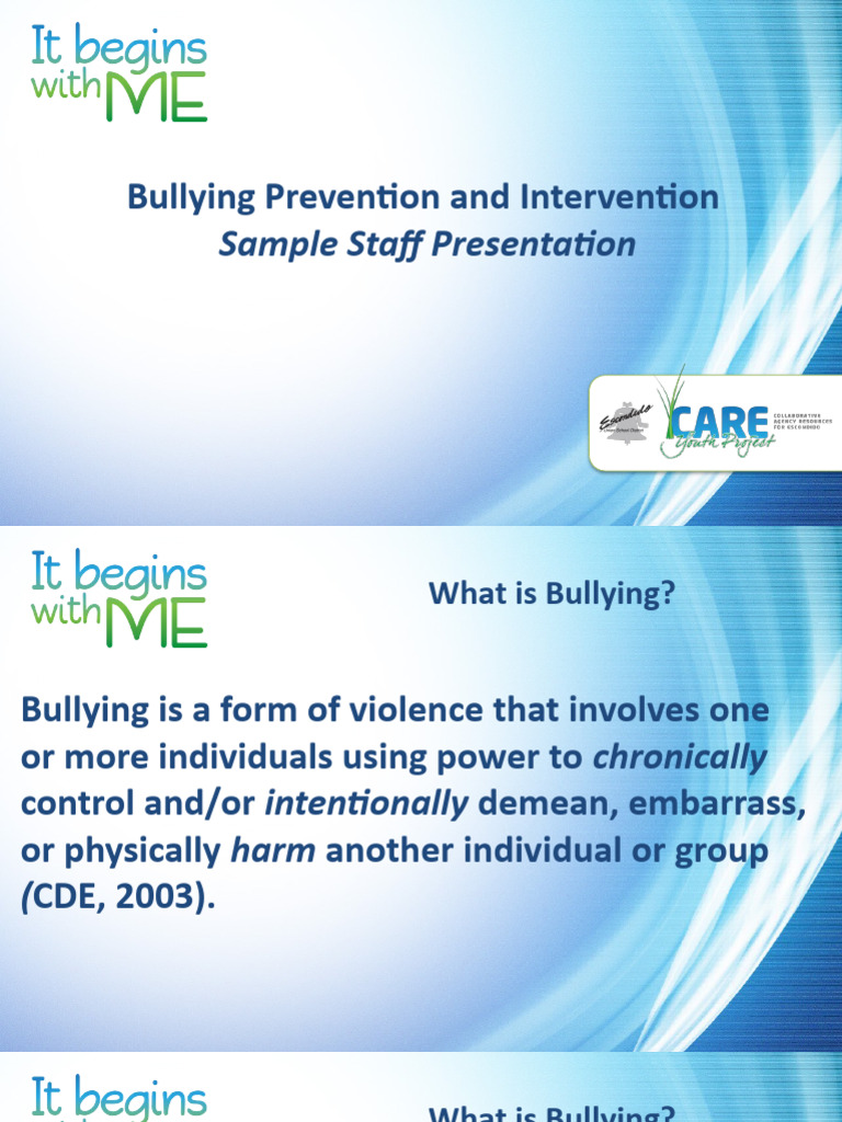Bullying Intervention Presentation For Staff | PDF | Bullying ...