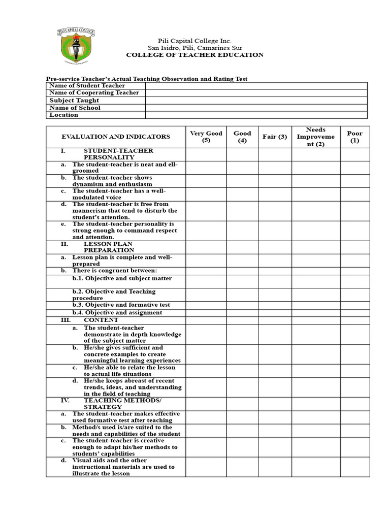 Demo Teaching Evaluation Sheet | PDF | Teachers | Lesson Plan