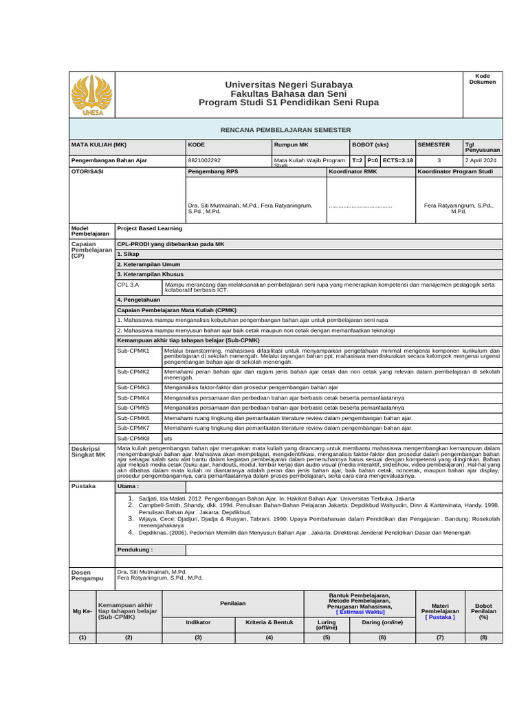 RPS Pengembangan Bahan Ajar | PDF