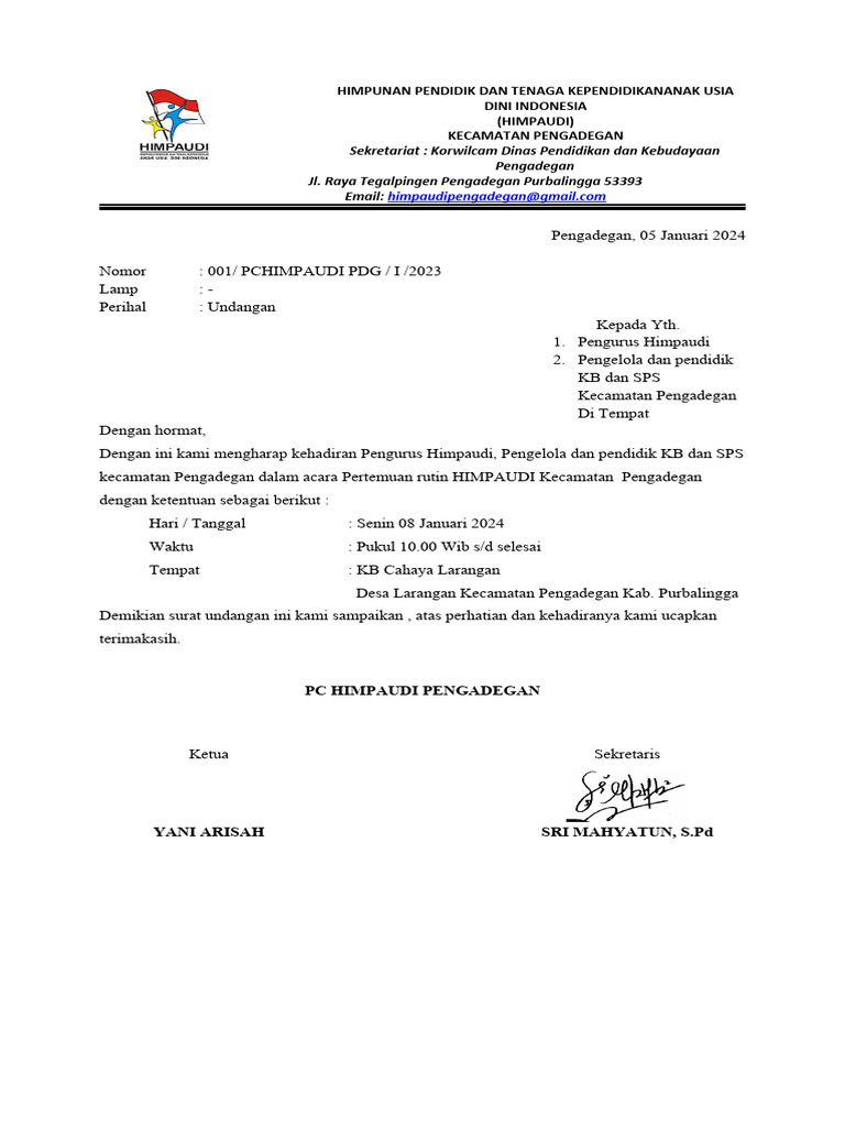 Undangan Pertemuan Rutin Januari 2024 Pdf