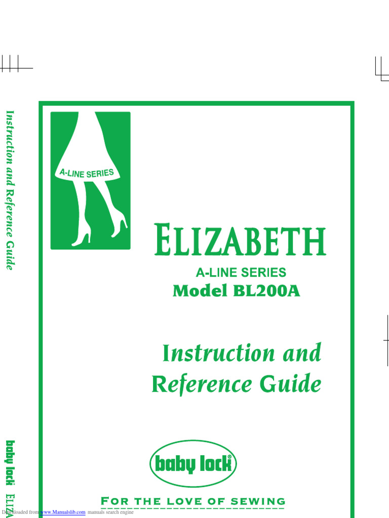 Baby Lock Elizabeth BL200A Sewing Machine Instruction Manual | PDF ...