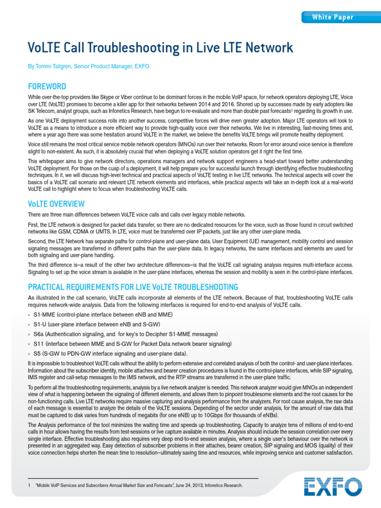 exfo_wpaper_volte-troubleshooting-lte-network_en | PDF | Ip Multimedia Subsystem | Internet ...