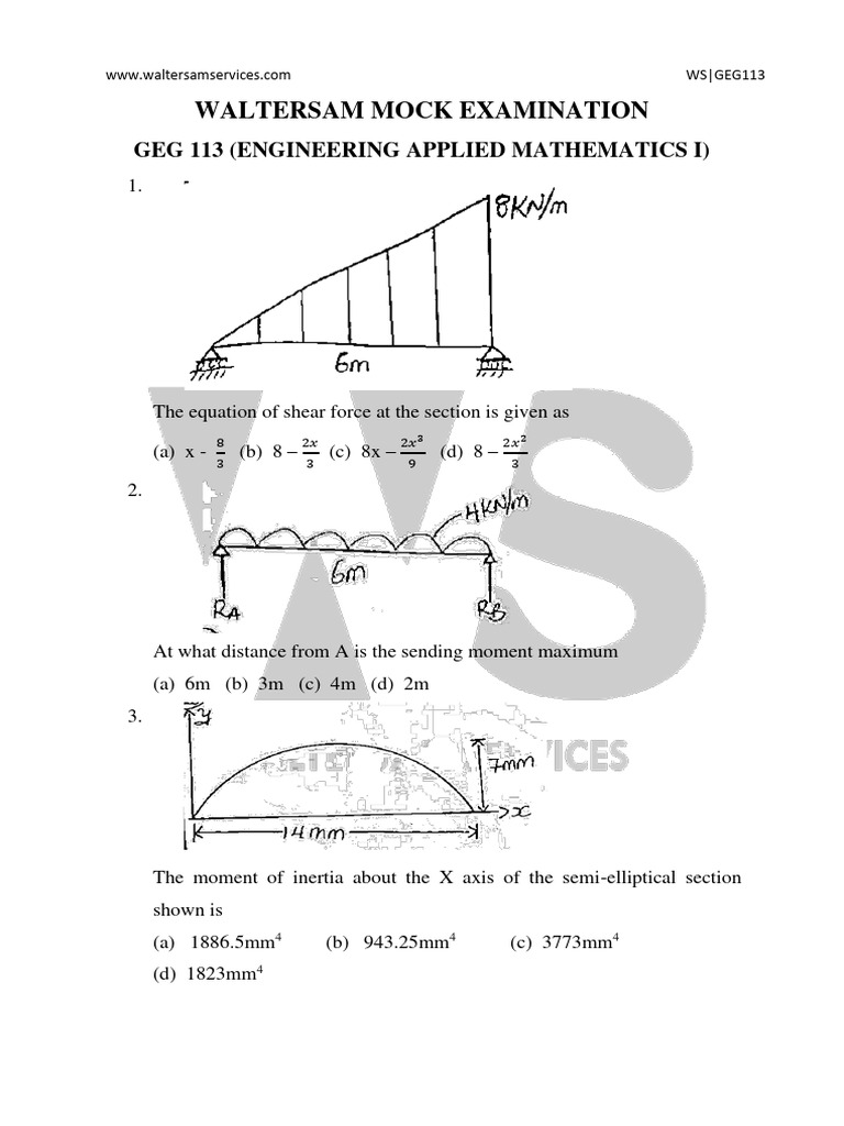 WS Geg 113 Mock Exam | PDF | Force | Physics