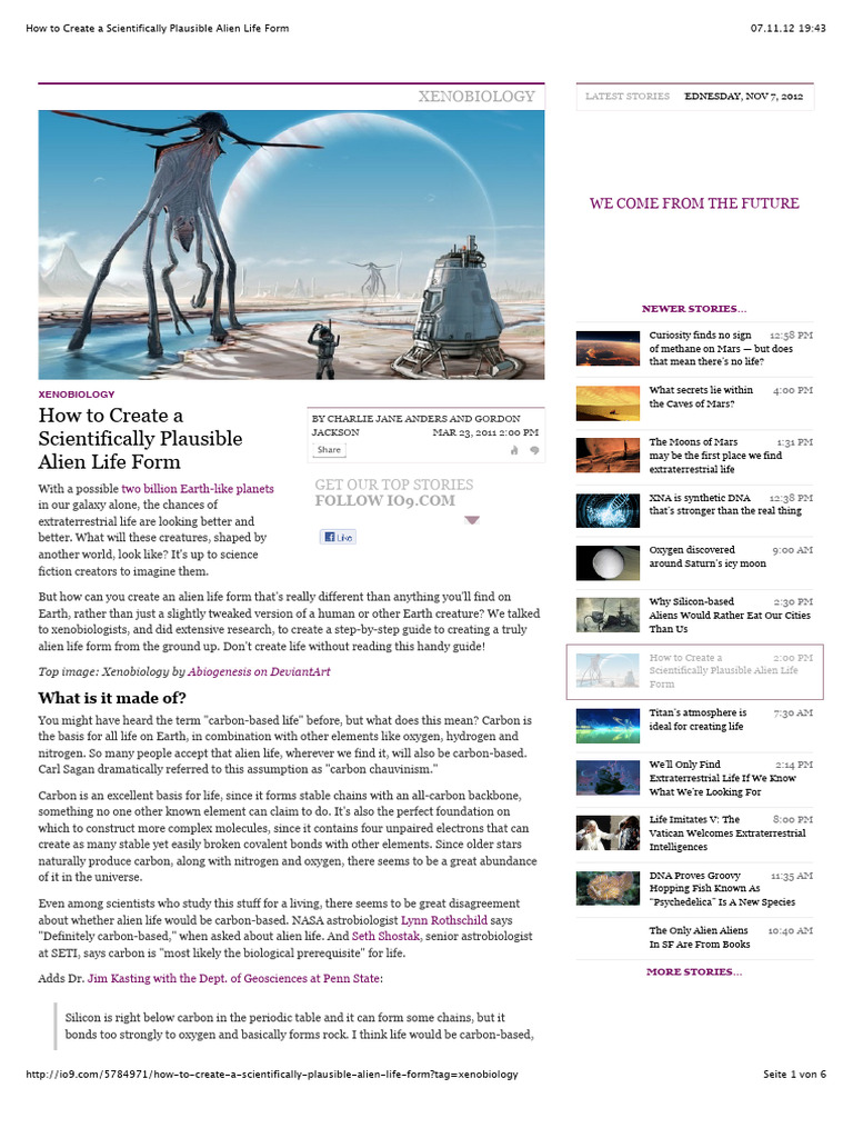 Create A Scientifically Plausible Alien Life Form | PDF | Life ...