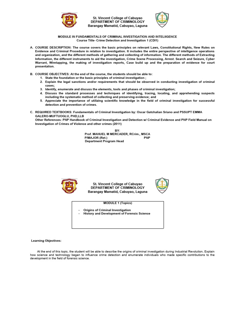 Module-for-Inves-Intel 2 | PDF | Crime Scene | Crimes