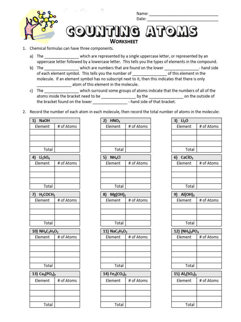 Counting Atoms &Formulae writing- Worksheet_Chemistry | PDF | Chemical ...