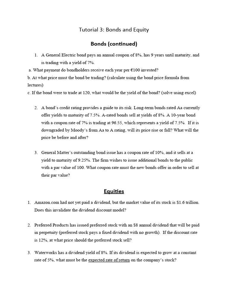 Tut 3 | PDF | Bonds (Finance) | Yield (Finance)