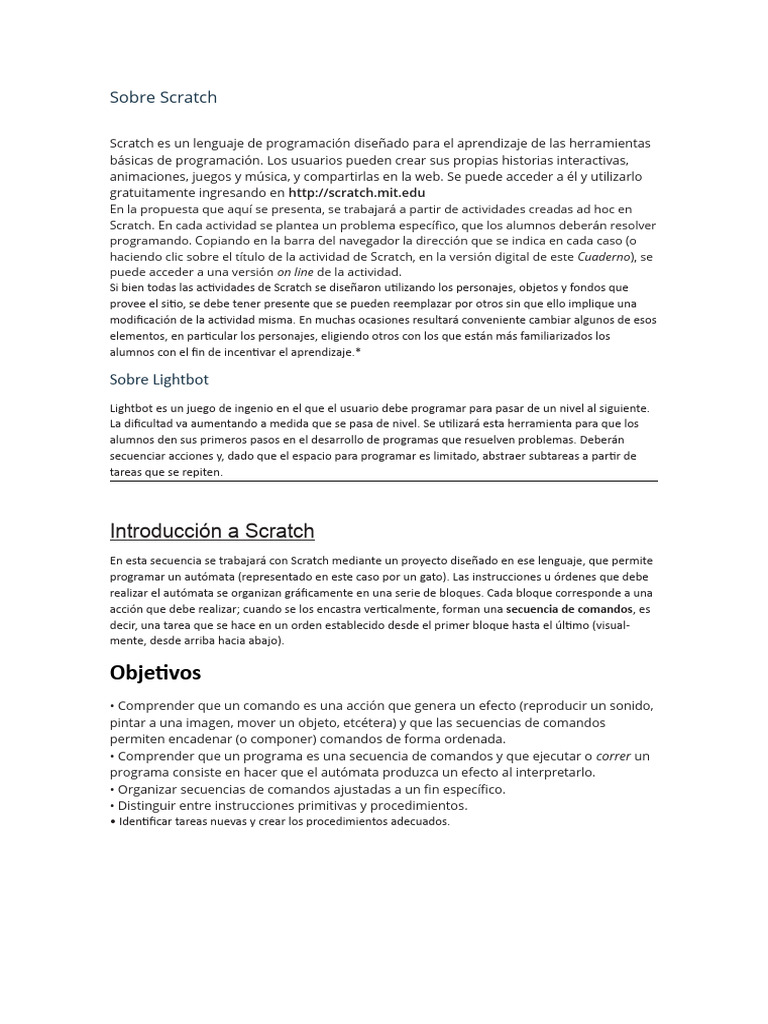 Introducción a Comandos en Scratch | PDF | Scratch (lenguaje de programación) | Lenguaje de ...