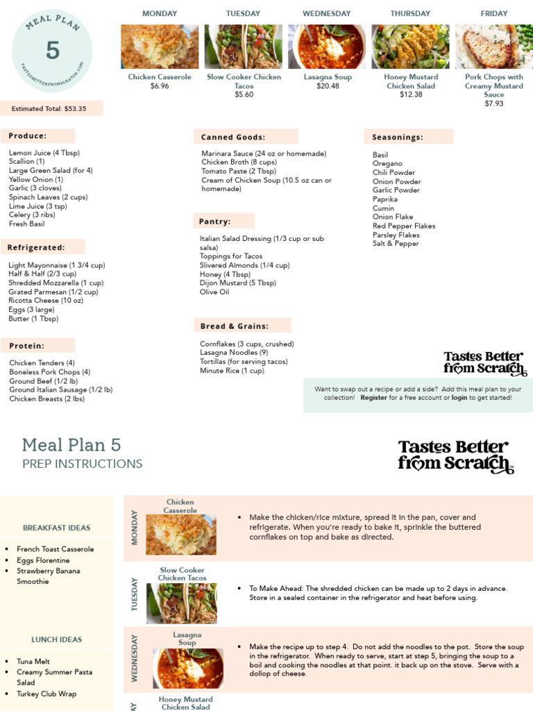Meal Plan 5 - Tastes Better From Scratch | PDF | Salad | Foods