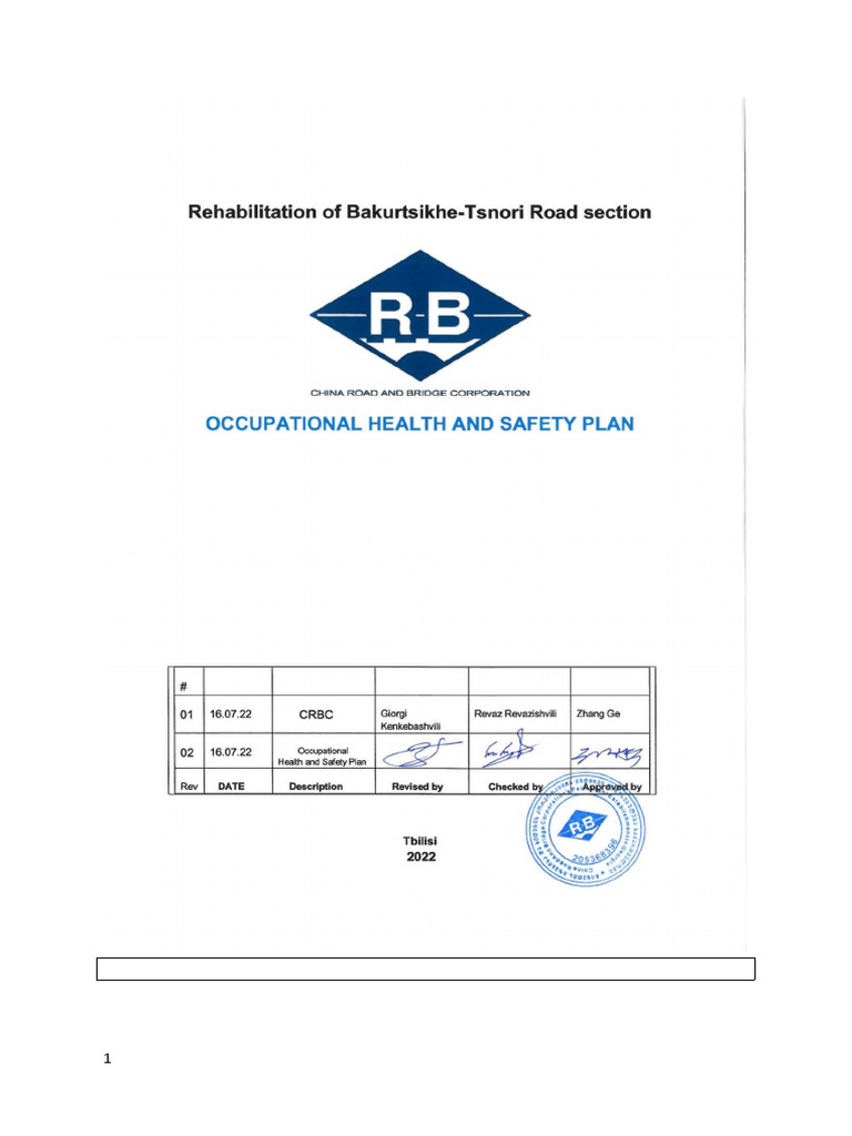 Occupational Health and Safety Plan | PDF | Road | Risk Assessment