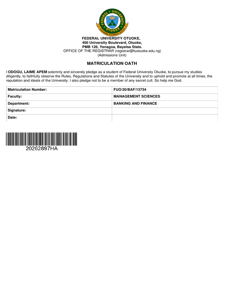 Matriculation Oath | PDF