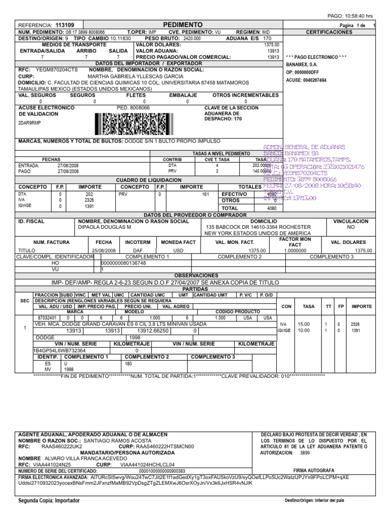 Pedimento Aduanal 3899: Importación Dodge | PDF | El comercio ...